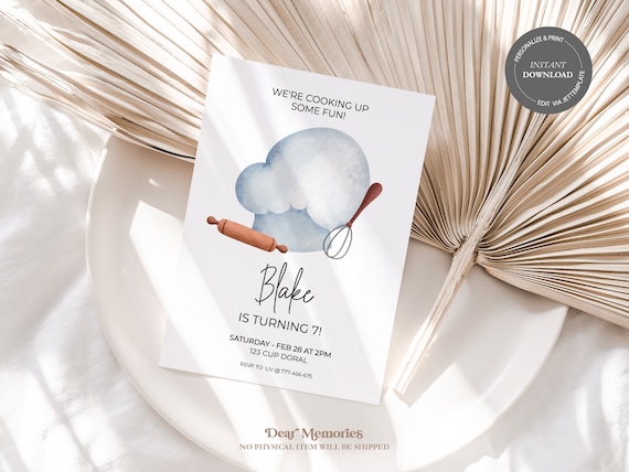 Chef Hat Birthday Party Invitation Cooking Party Birthday | Etsy