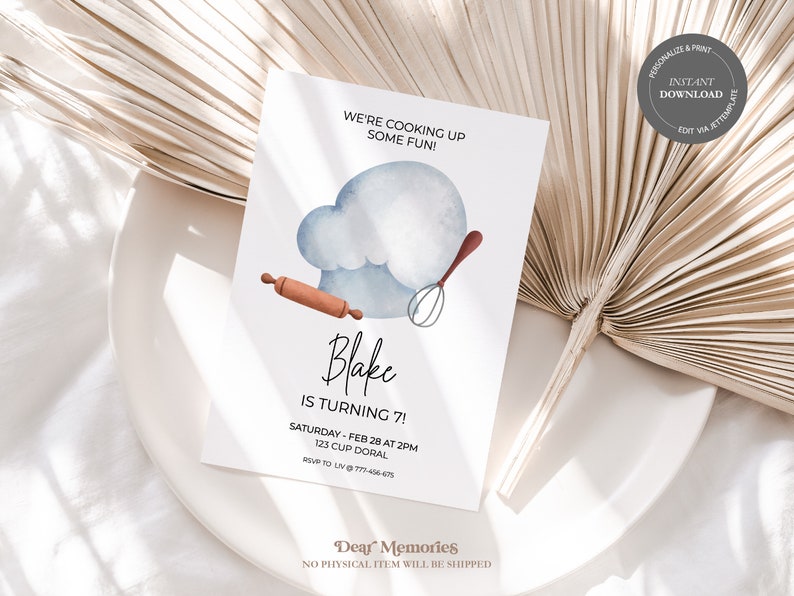 Chef Hat Birthday Party Invitation Cooking Party Birthday | Etsy