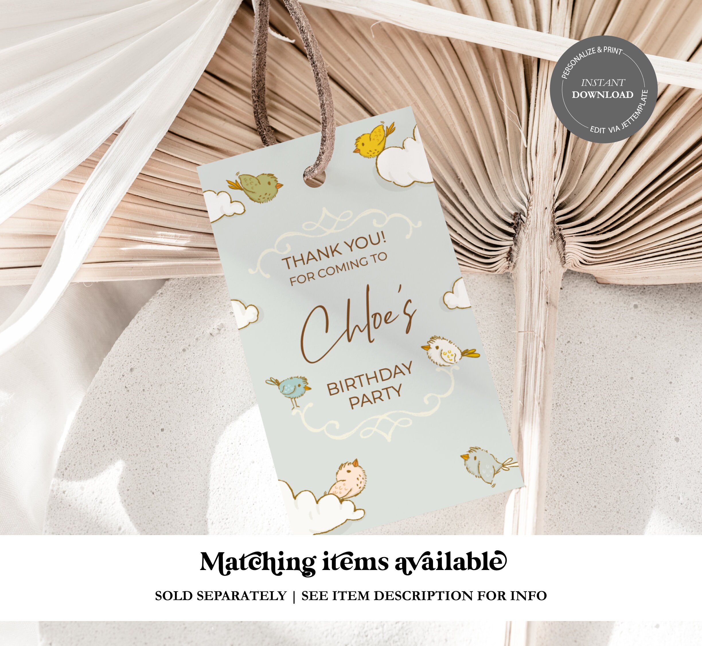 Birds Birthday Invitation, Birds Theme Party, Neutral Birds Birthday ...