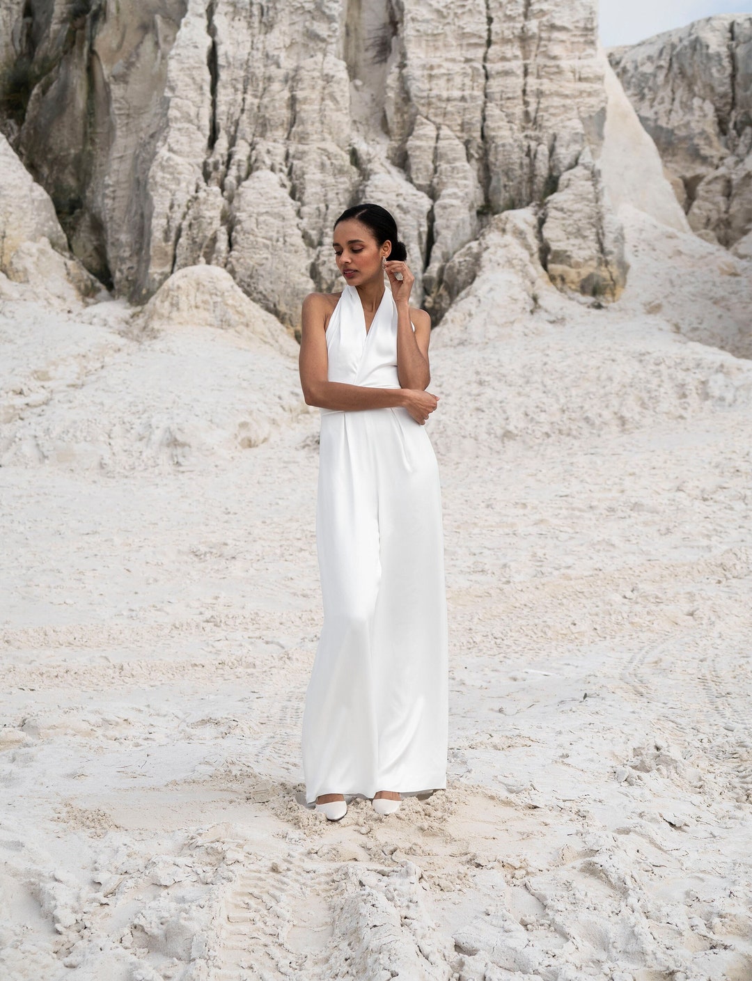 Wedding Jumpsuit Made of Satin With Halter Neckline, Bridal Jumpsuit ...