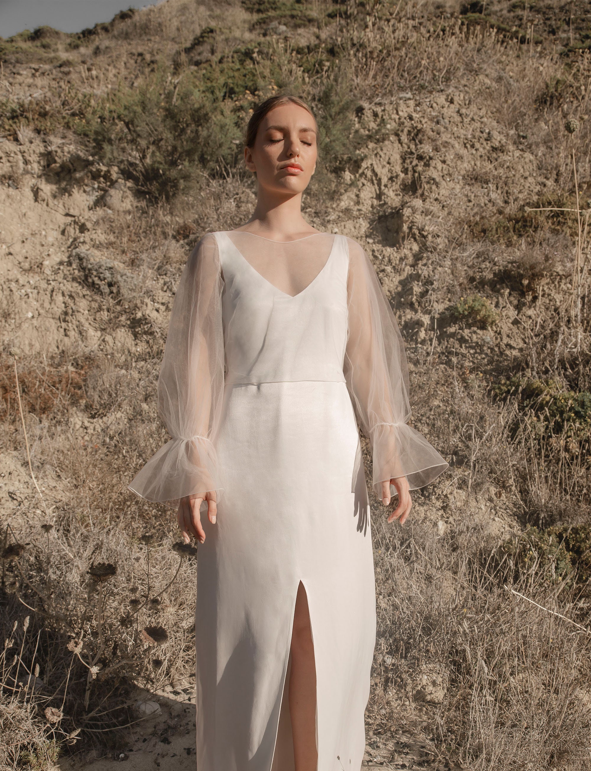 Tulle Wedding Topper With Long Sleeves, See Through Bridal Crop Top ...