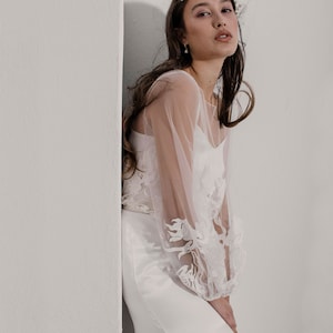 Lace Wedding Dress Cover up With Sleeves, Boat Neck Bridal Topper, Non ...