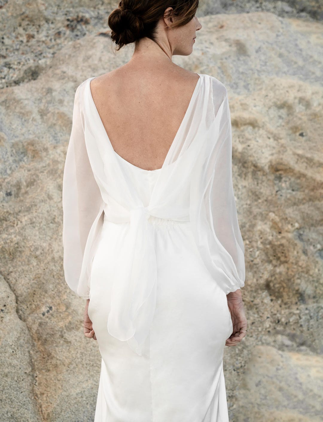 Silk Chiffon Wedding Dress Topper, Transparent Bridal Top With Long ...