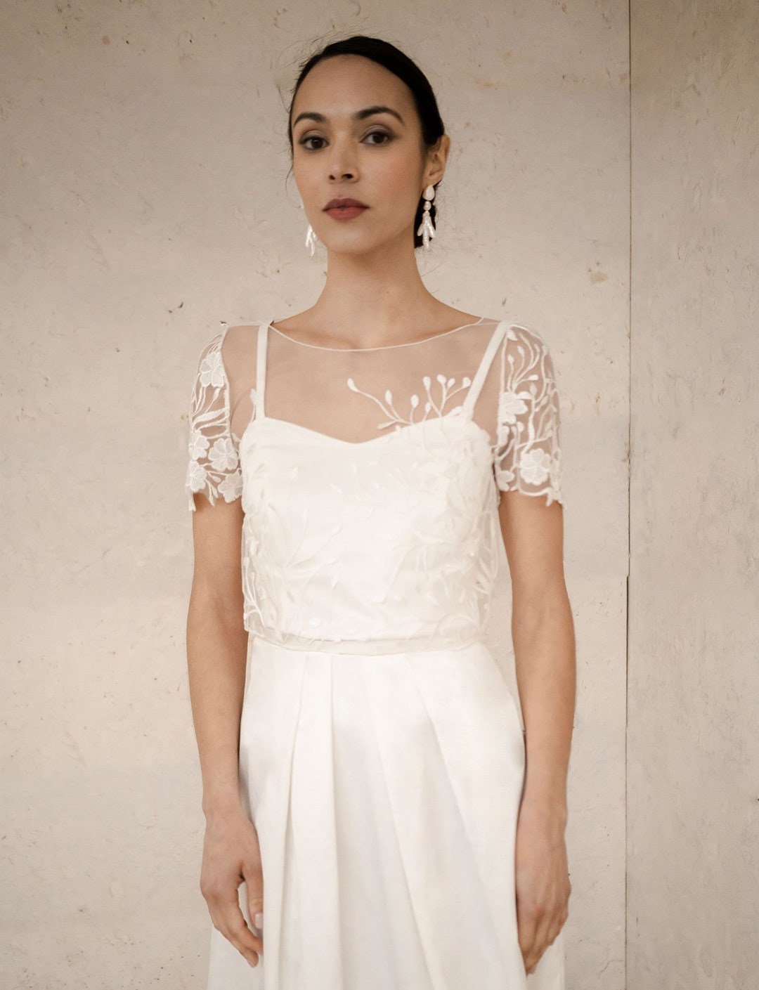 Sheer Lace Wedding Top, Boat Neck Bridal Crop Top Perfect for Simple ...