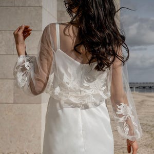 Lace Wedding Dress Cover up With Sleeves, Boat Neck Bridal Topper, Non ...