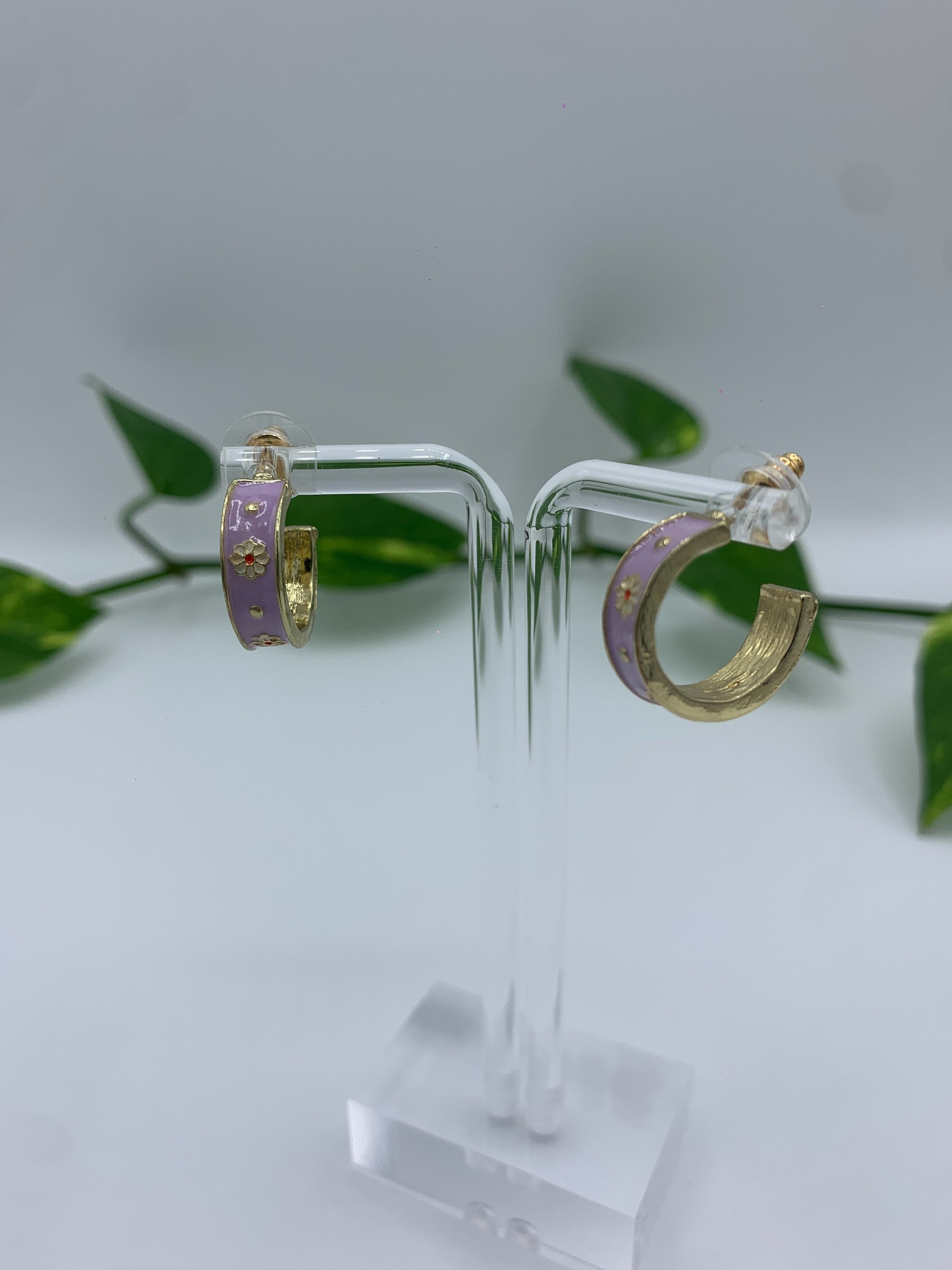 Small Gold Hoops With Purple Flower Painted Details - Etsy Canada