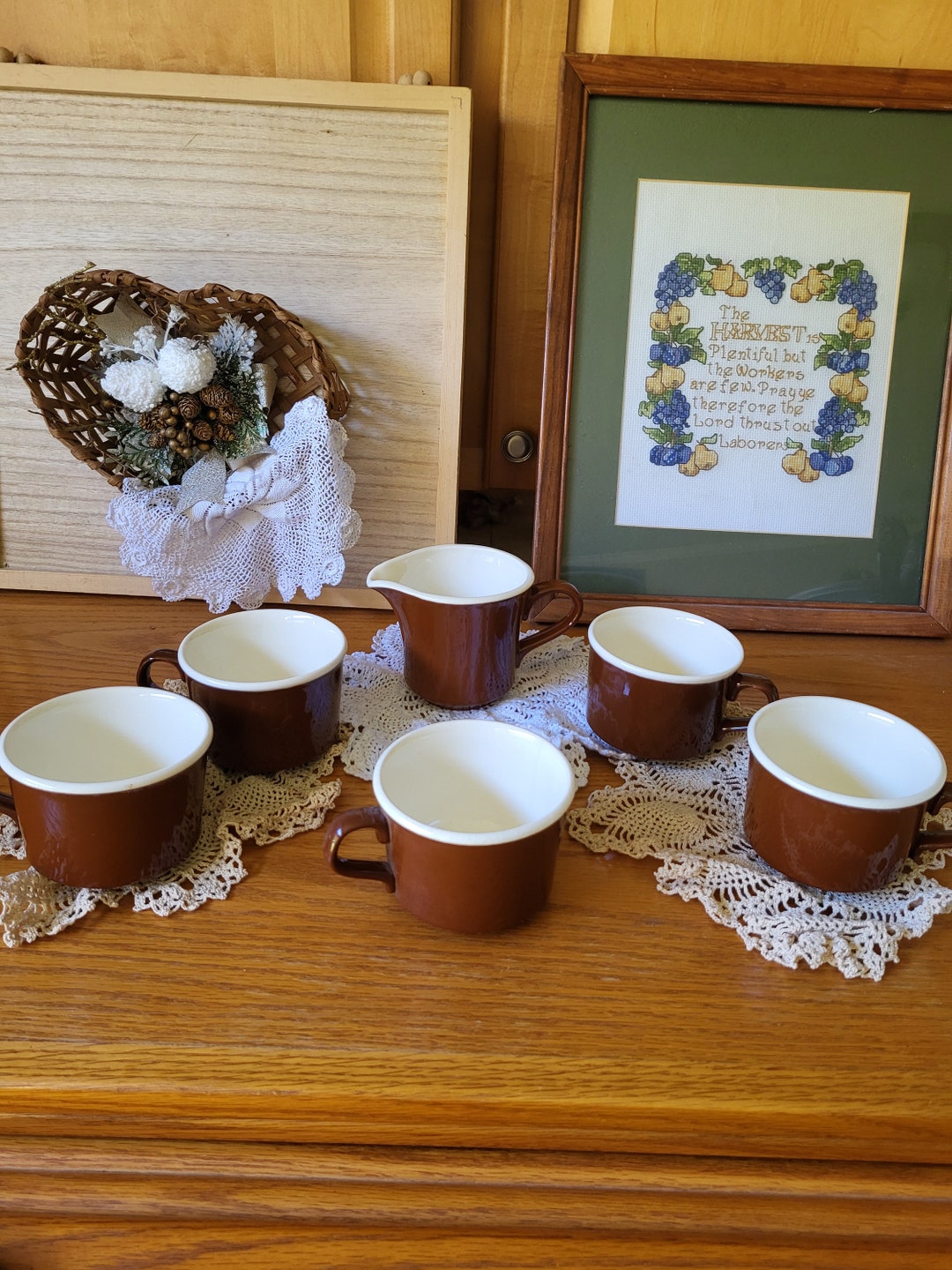 60s USA Pottery Cups and Creamer - Etsy