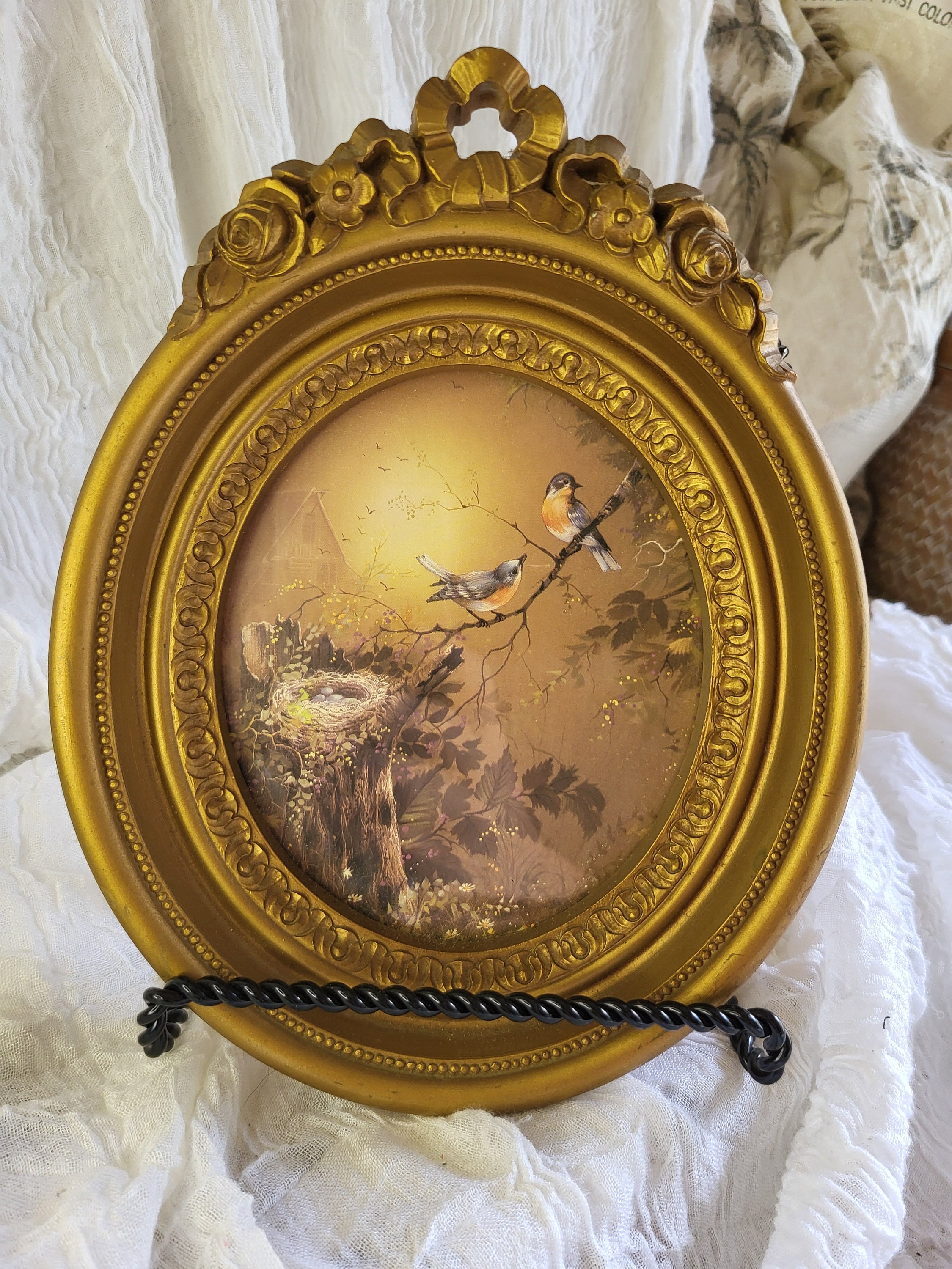 Vtg Homco Birds W/nest Oval Framed Picture - Etsy