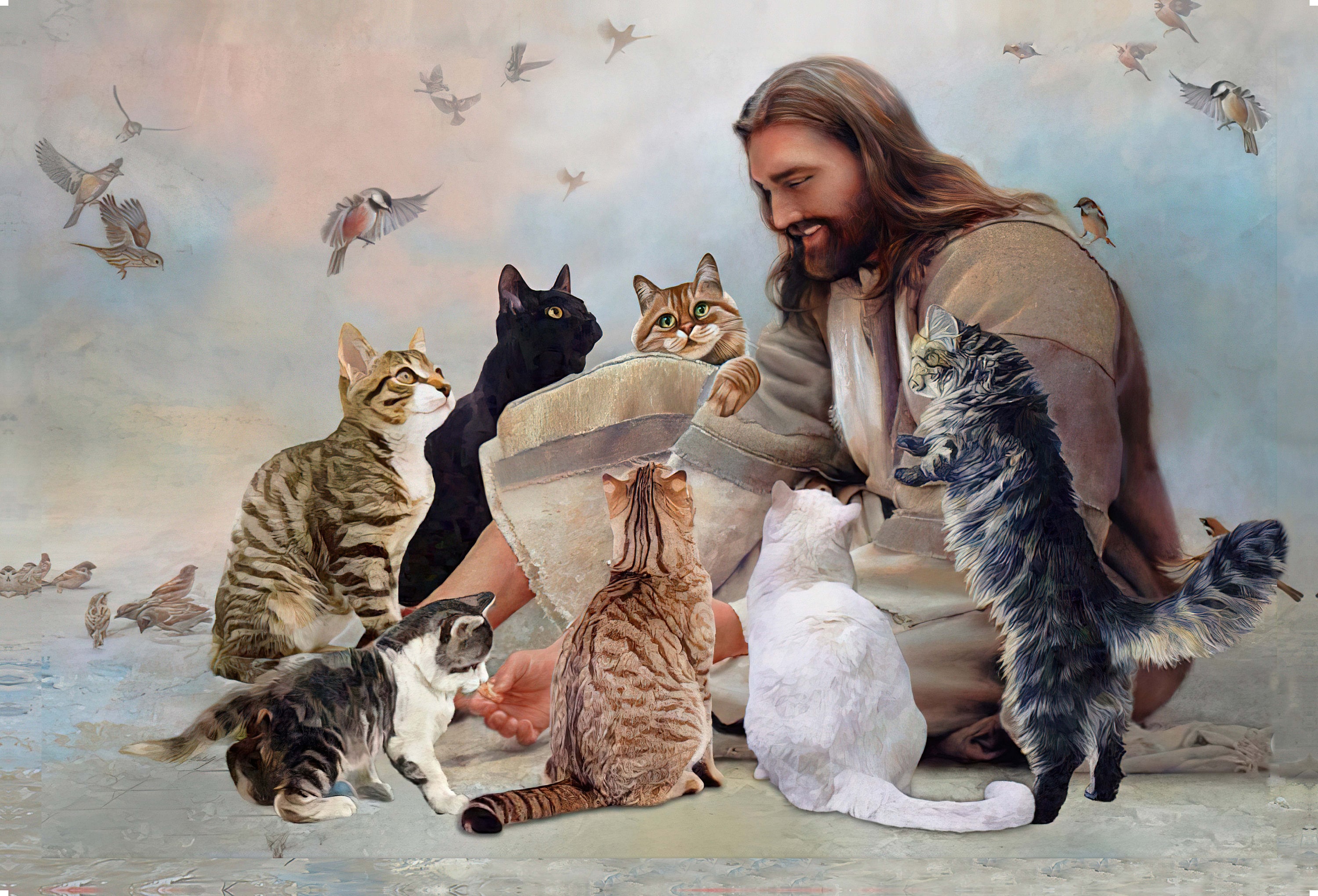 God Surrounded by Cats Angels Canvas Cat Lovers Canvas Cat - Etsy