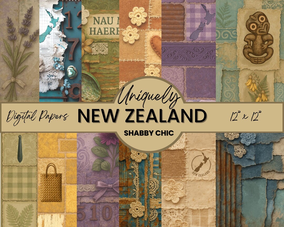 12 X Uniquely New Zealand Shabby Chic Rustic Digital Background Papers ...