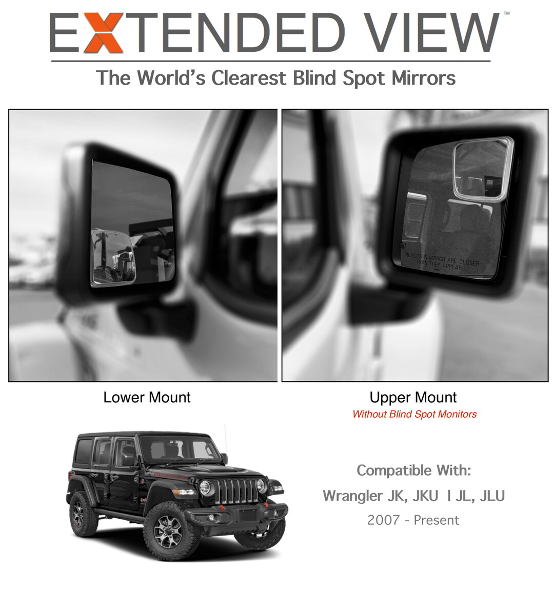Custom Blind Spot Mirrors Compatible With 2007-present Jeep Wrangler ...