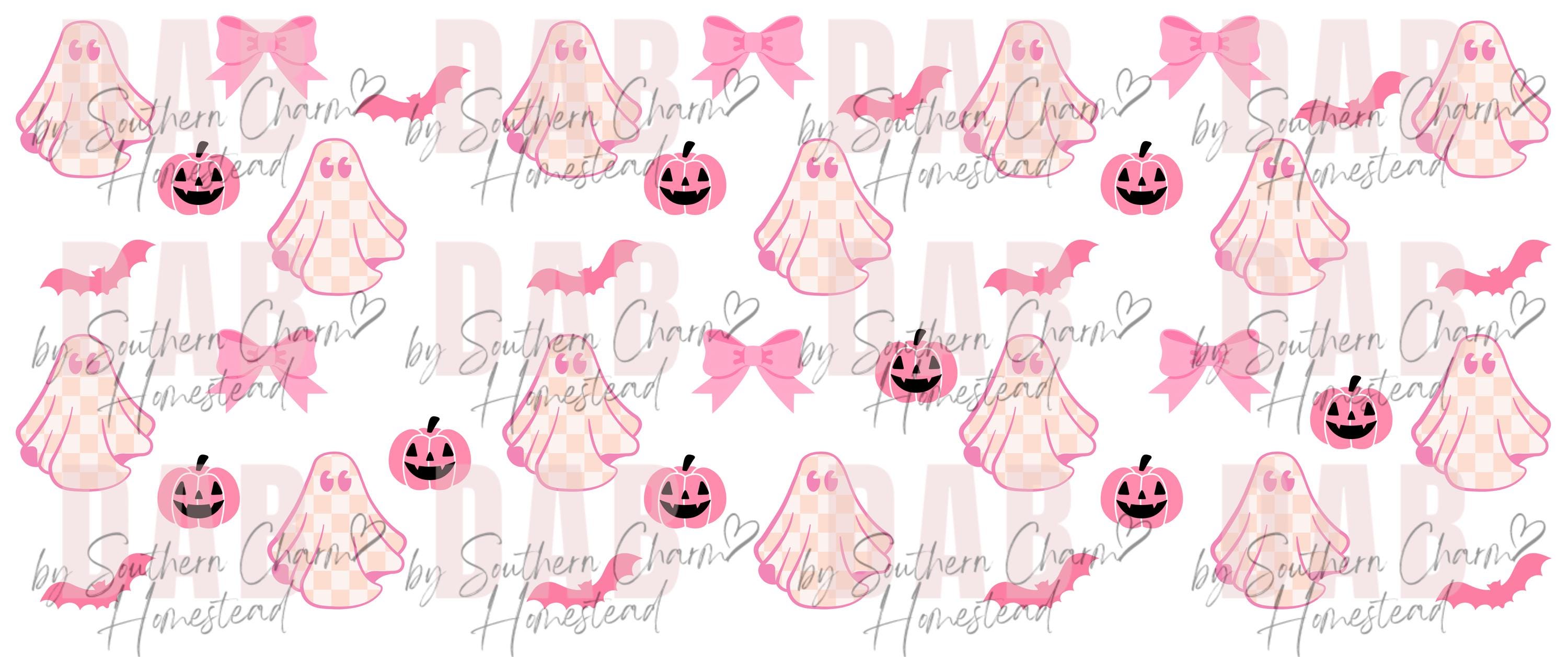 Pink Ghosts Pumpkin Bats and Bows, UV DTF 16 Oz Glass Can Wrap Png ...