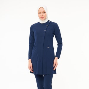 Hijab-friendly Scrub Set - Long Sleeve Navy Blue Medical Uniform for ...