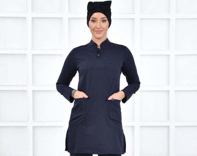 Muslim Scrubs Uniform Dark Blue Nurse Uniform Dentist Doctor - Etsy