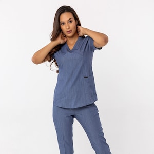 Comfortable Denim Color Scrub Set, Nurse Uniform,elasticated Doctor ...
