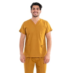 Men's Mustard Yellow Scrub Set, Easy Care Nurse Uniform, Custom Scrub ...