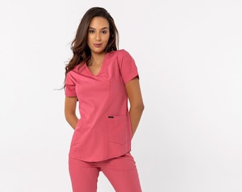 Comfortable Powder Color Scrub Set, Nurse Uniform, Elasticated Doctor ...