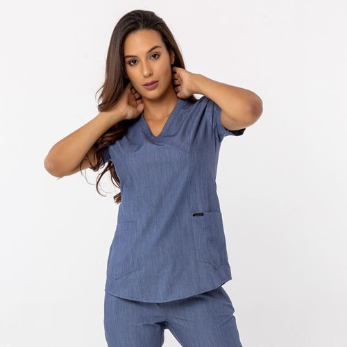 Comfortable Denim Color Scrub Set Nurse Uniformelasticated - Etsy