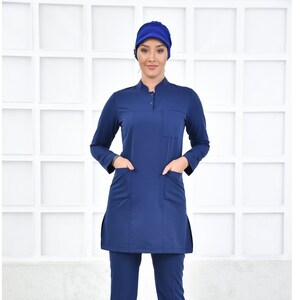Comfortable Scrub Uniform, Indigo Blue Nurse Doctor Pharmacist Scrub ...