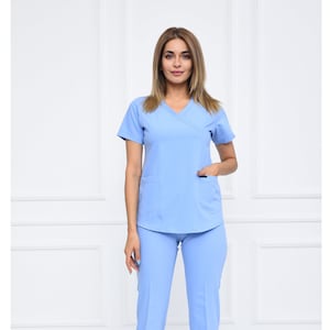 Personalized Embroidered Baby Blue Color Scrub for Medical Professional ...