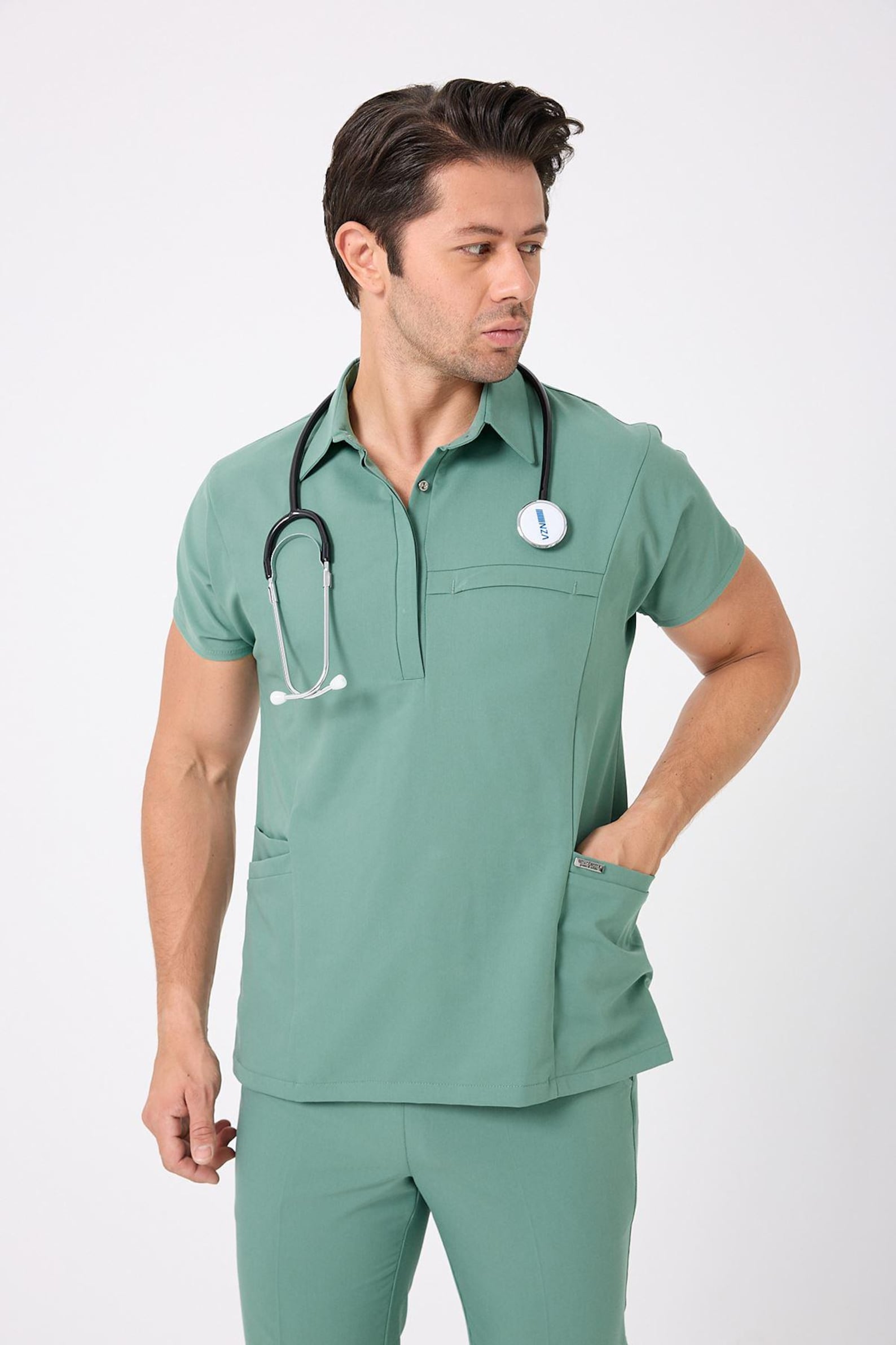 Surgical Green Polo Collar Scrub Set for Men – Comfortable Short Sleeve ...