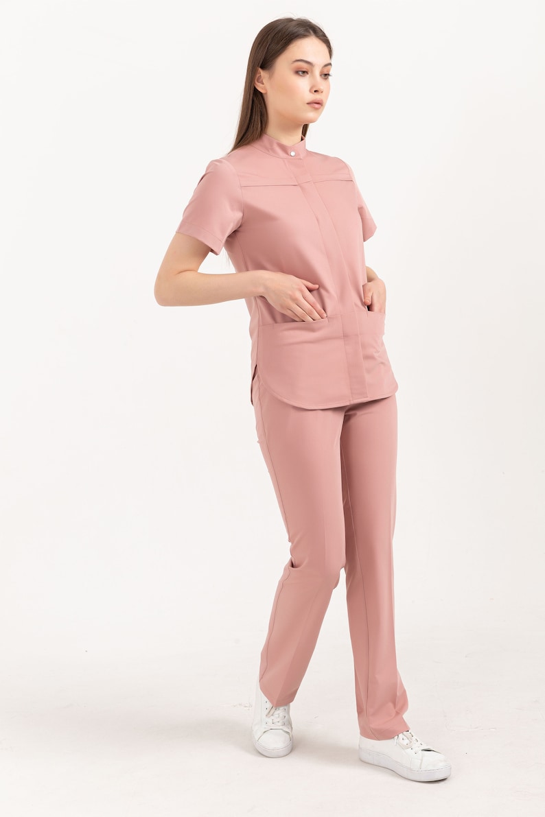Powder Pink Color Scrub Set Nurse Uniform Elasticated Doctor - Etsy
