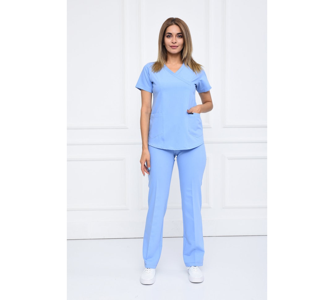 Personalized Embroidered Baby Blue Color Scrub for Medical Professional ...