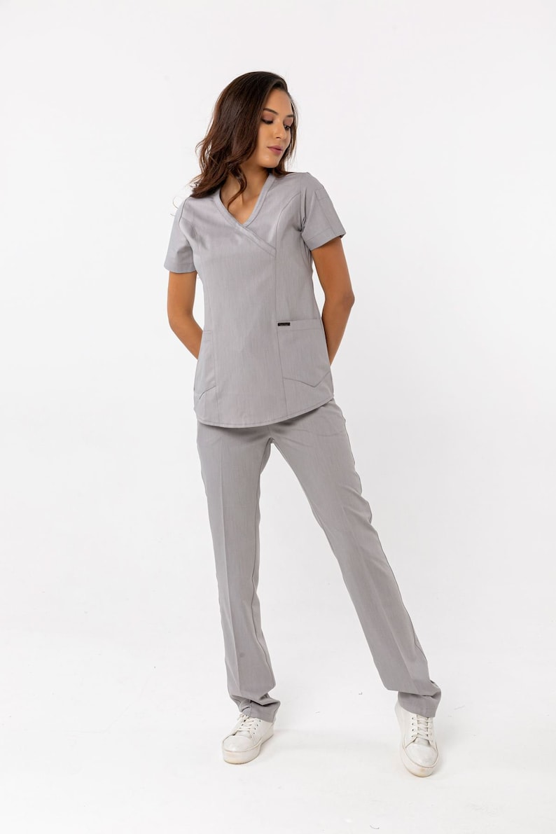 Comfortable Light Grey Scrub Set, Nurse Uniform,elasticated Doctor ...