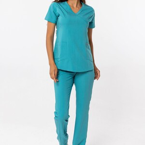 Comfortable Turquoise Green Scrub Set, Nurse Uniform, Elasticated ...
