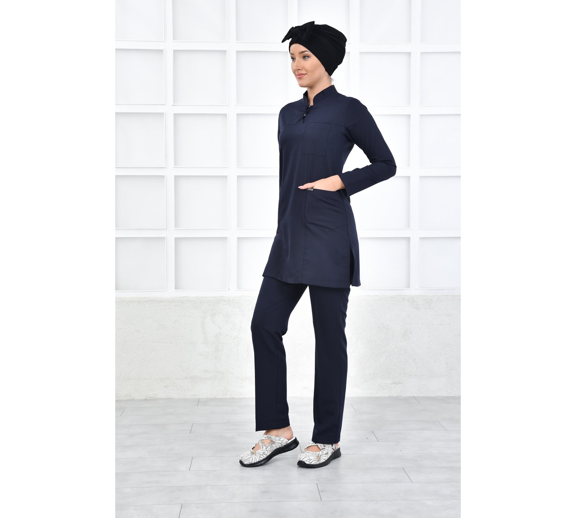 Muslim Scrubs Uniform, Dark Blue Nurse Uniform, Dentist Doctor Medical ...