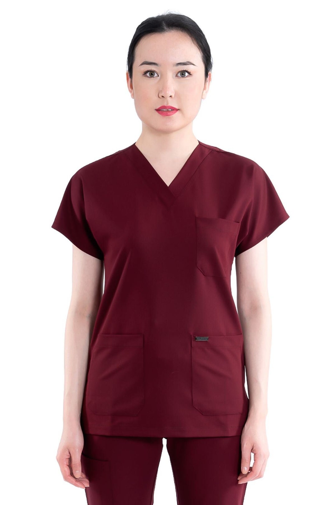 Burgundy Nurse Scrub Top Only, Medical Uniform,personalized Nurse Dress ...