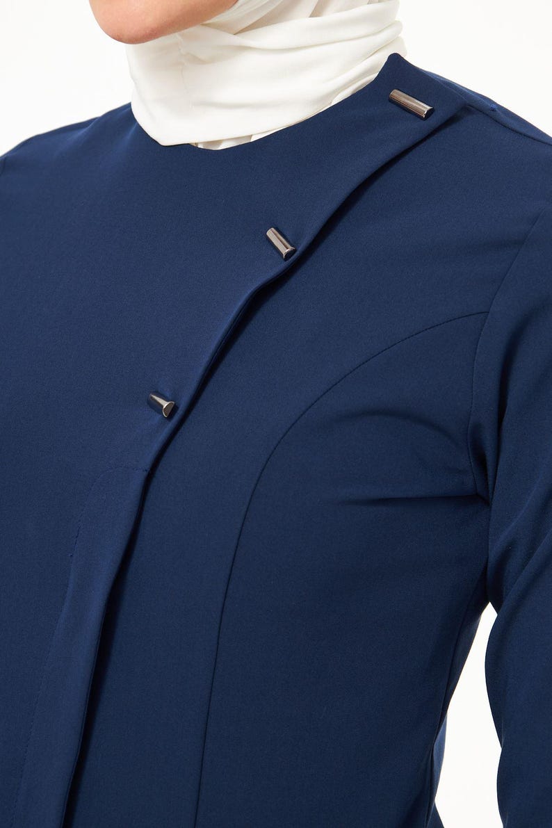Hijab-friendly Scrub Set - Long Sleeve Navy Blue Medical Uniform for ...