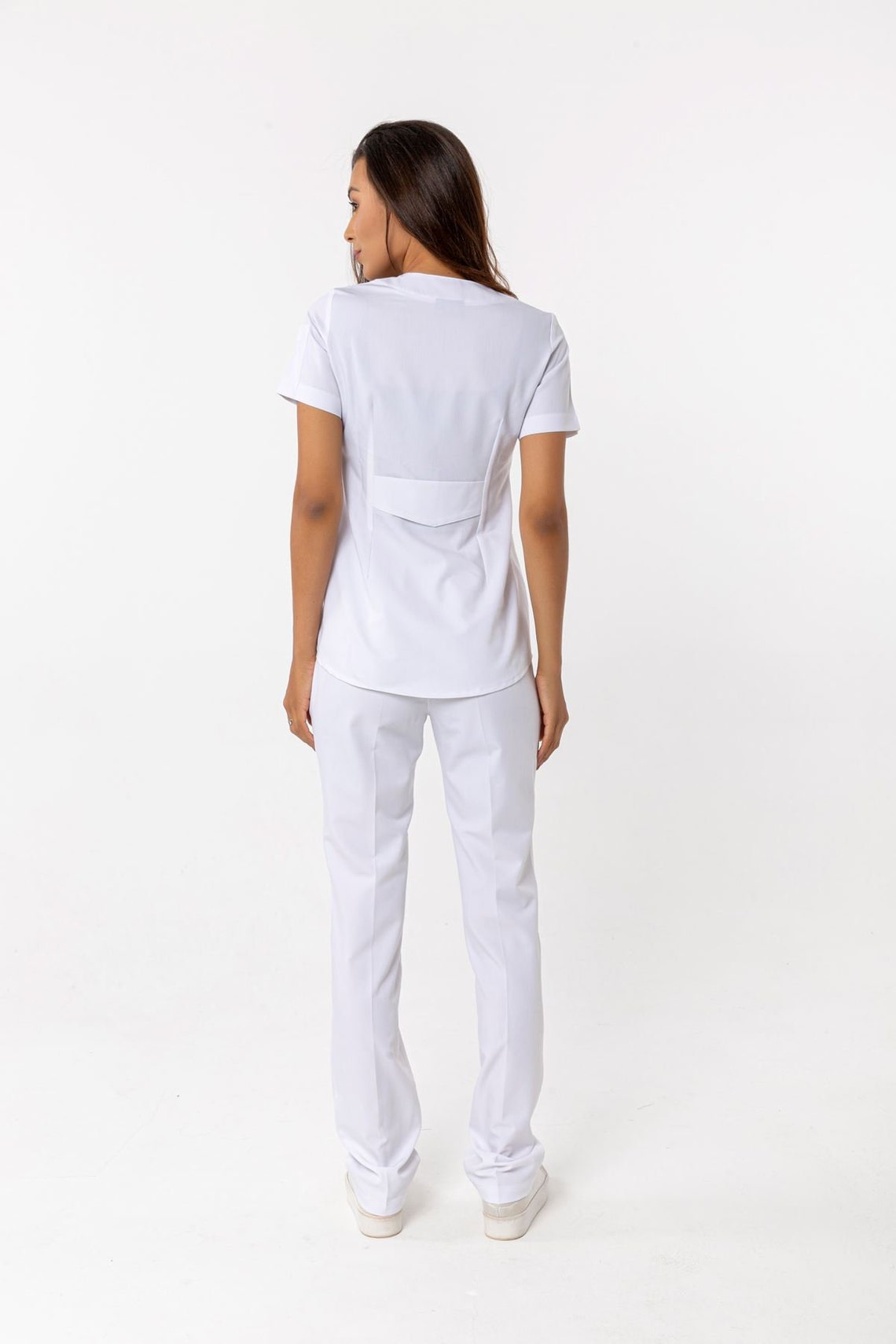 Comfortable White Scrub Set, Nurse Uniform, Elasticated Doctor Dentist ...