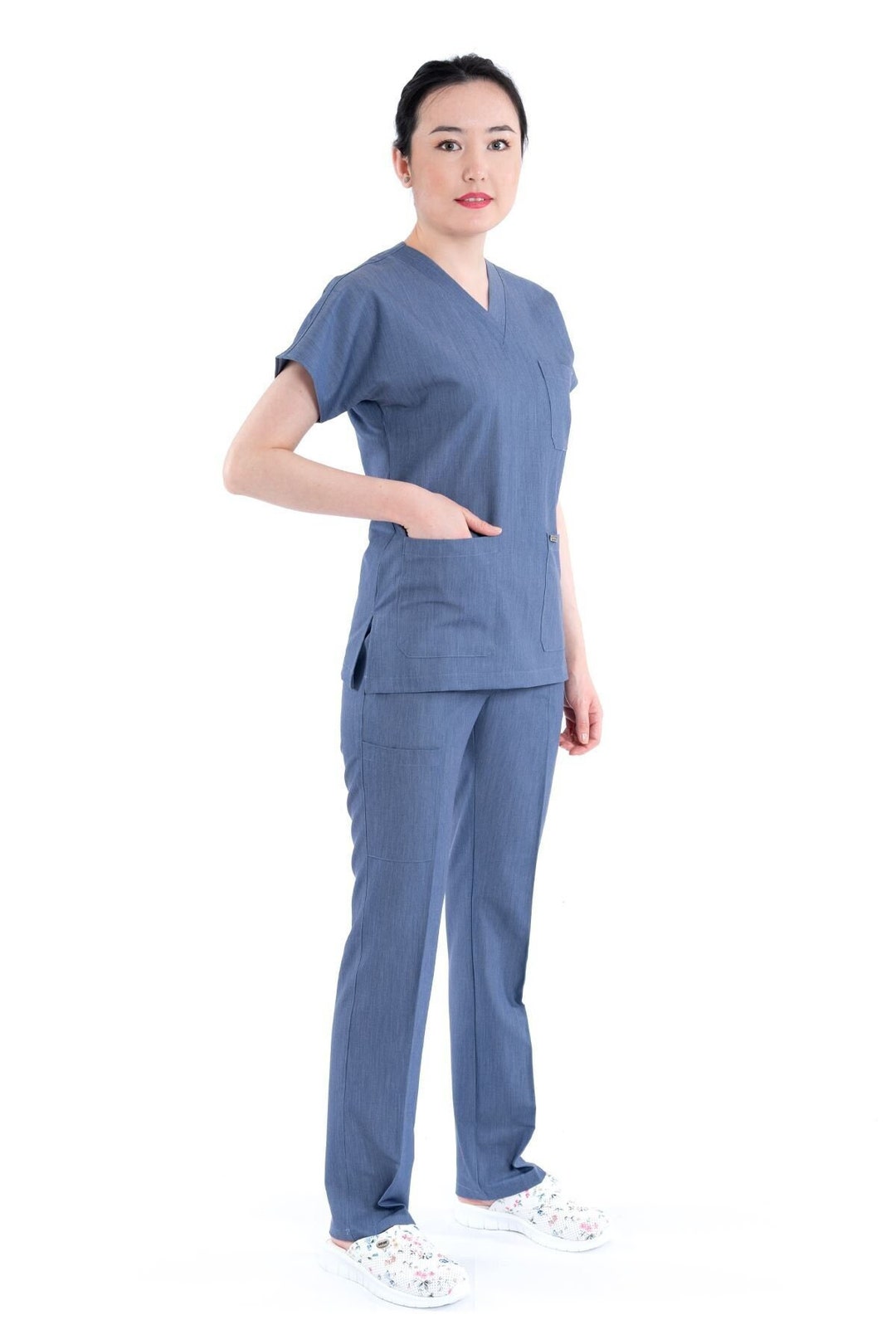 Comfortable Denim Color Nurse Scrub Set, Nurse Uniform, Custom Scrub ...