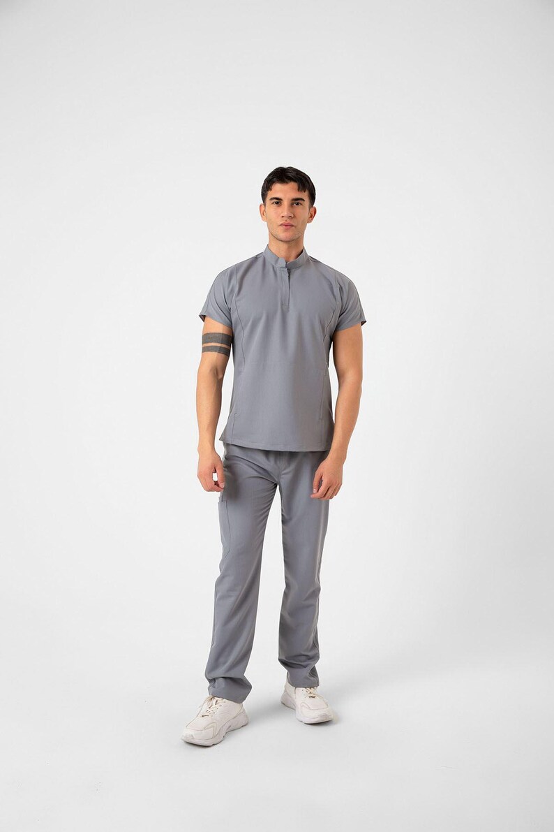 Modern Stone Gray Men's Scrub Set - Comfortable and Functional Medical ...