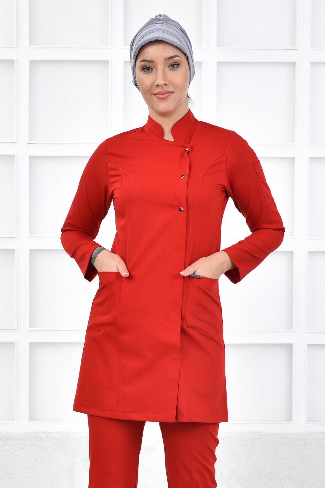 Scrub Top Only, Red Medical Dental Hygienist Uniform, Scrub Dress ...