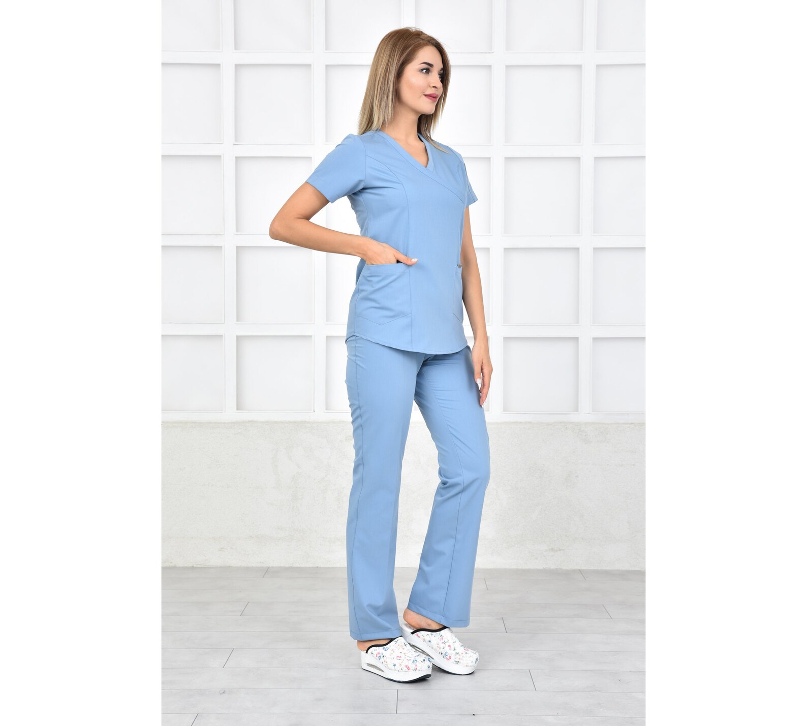 Personalized Embroidered Cloud Blue Scrub for Medical Professional ...
