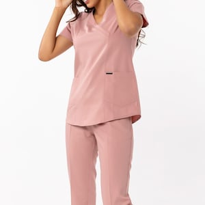 Comfortable Powder Color Scrub Set, Nurse Uniform, Elasticated Doctor ...