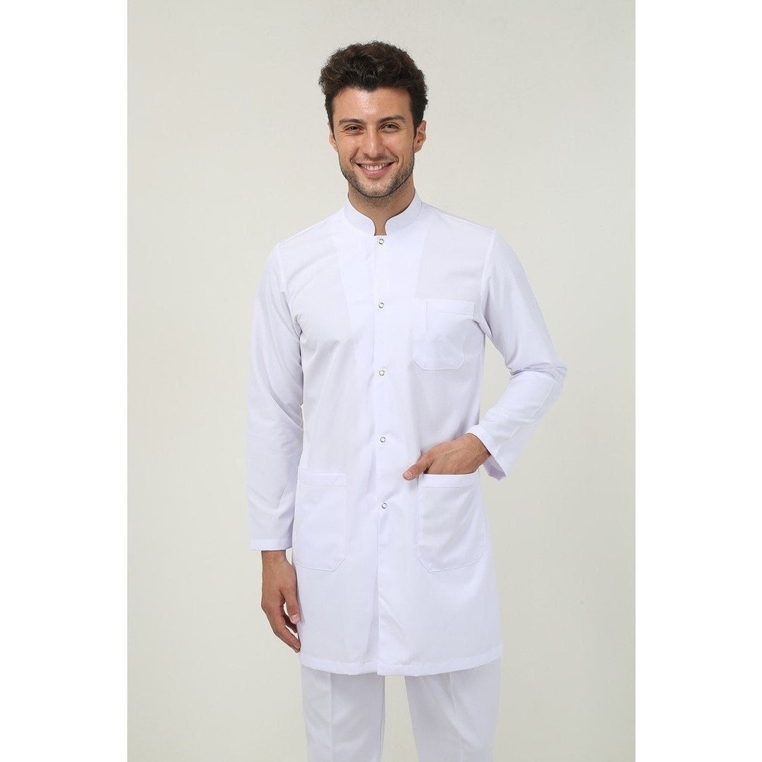 Custom Men's White Lab Coat, Anti-wrinkle Lightweight Doctor Dentist ...