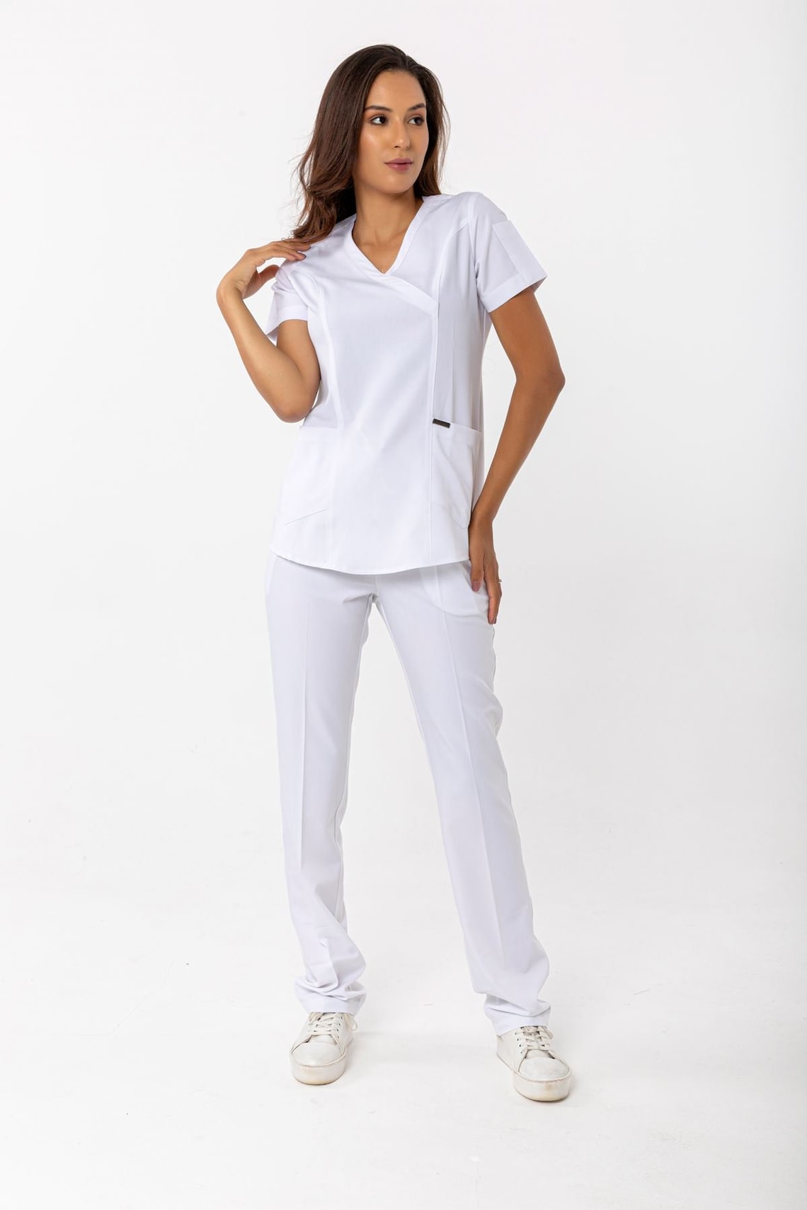 Comfortable White Scrub Set Nurse Uniform Elasticated Doctor | Etsy