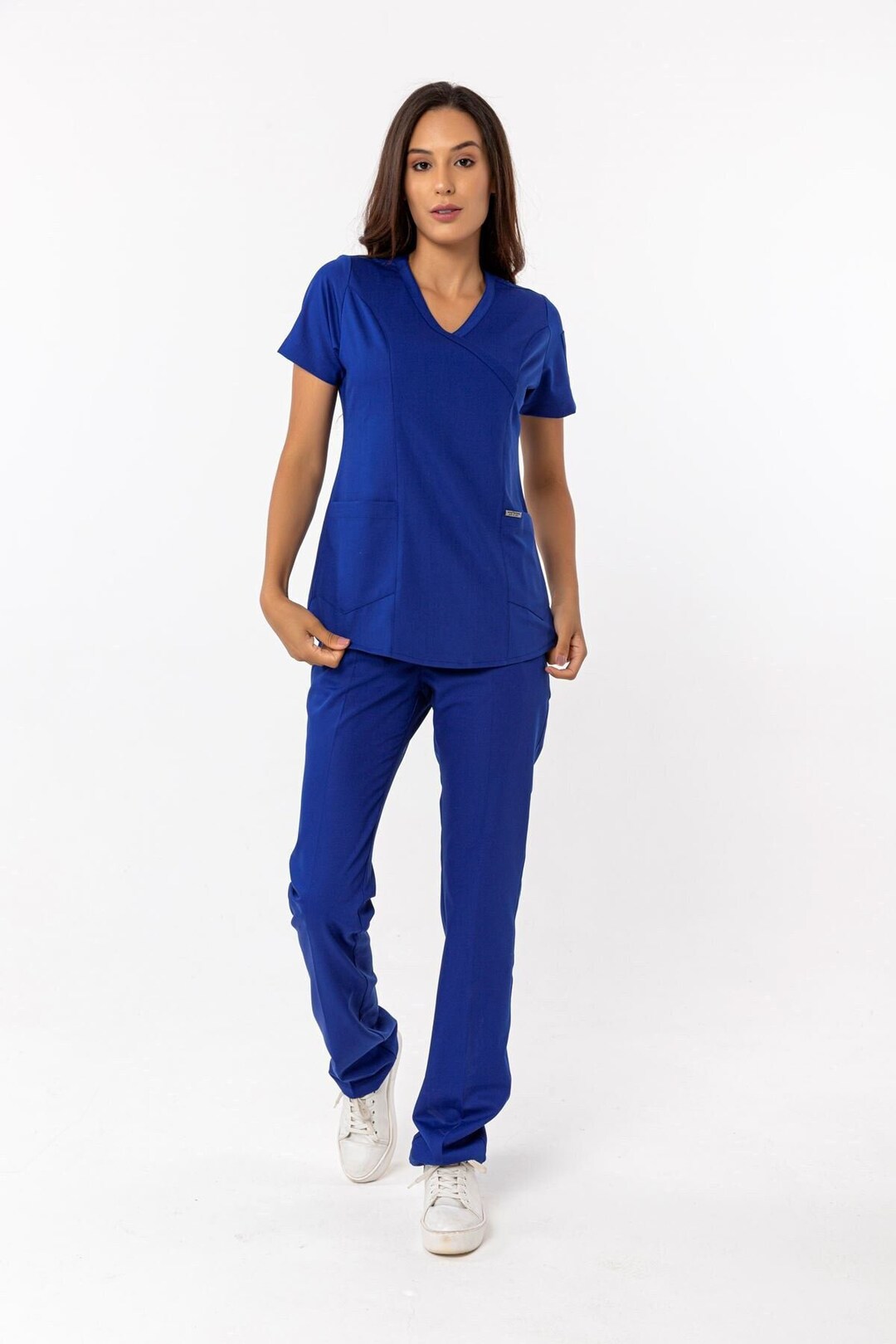 Comfortable Sax Blue Scrub Set, Nurse Uniform, Elasticated Doctor ...