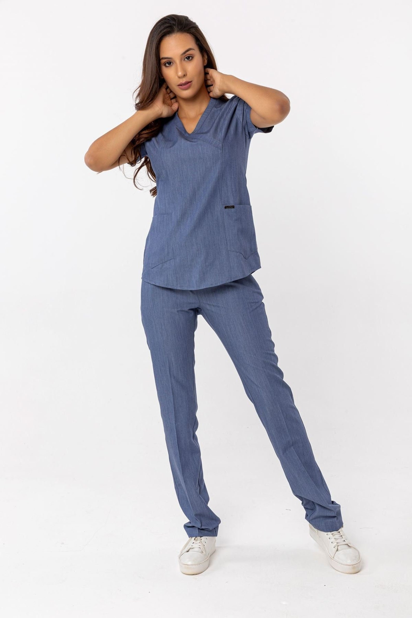 Comfortable Denim Color Scrub Set Nurse Uniformelasticated - Etsy