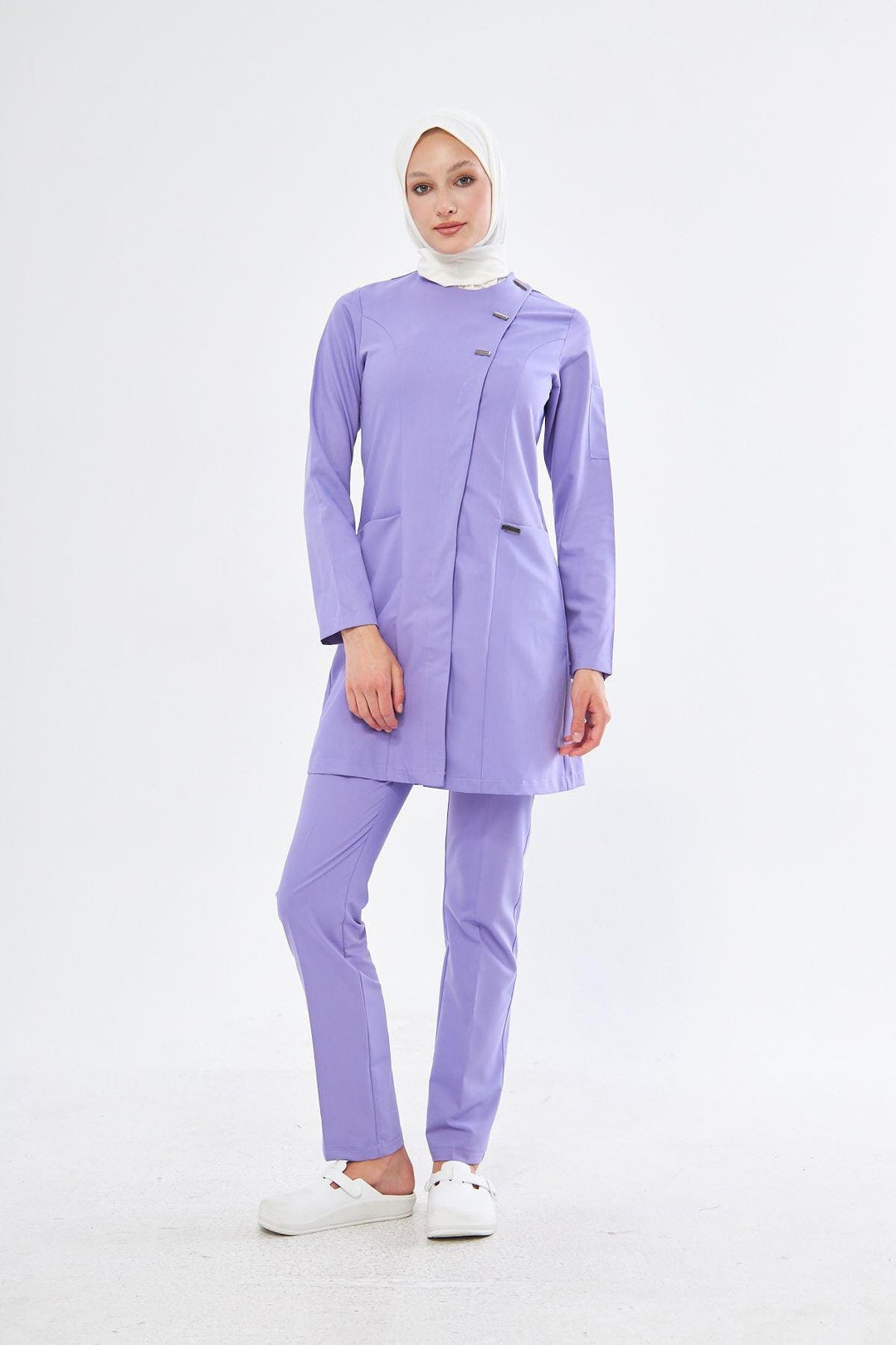 Elegant Lilac Scrub Set - Hijab-friendly Medical Uniform for Women ...