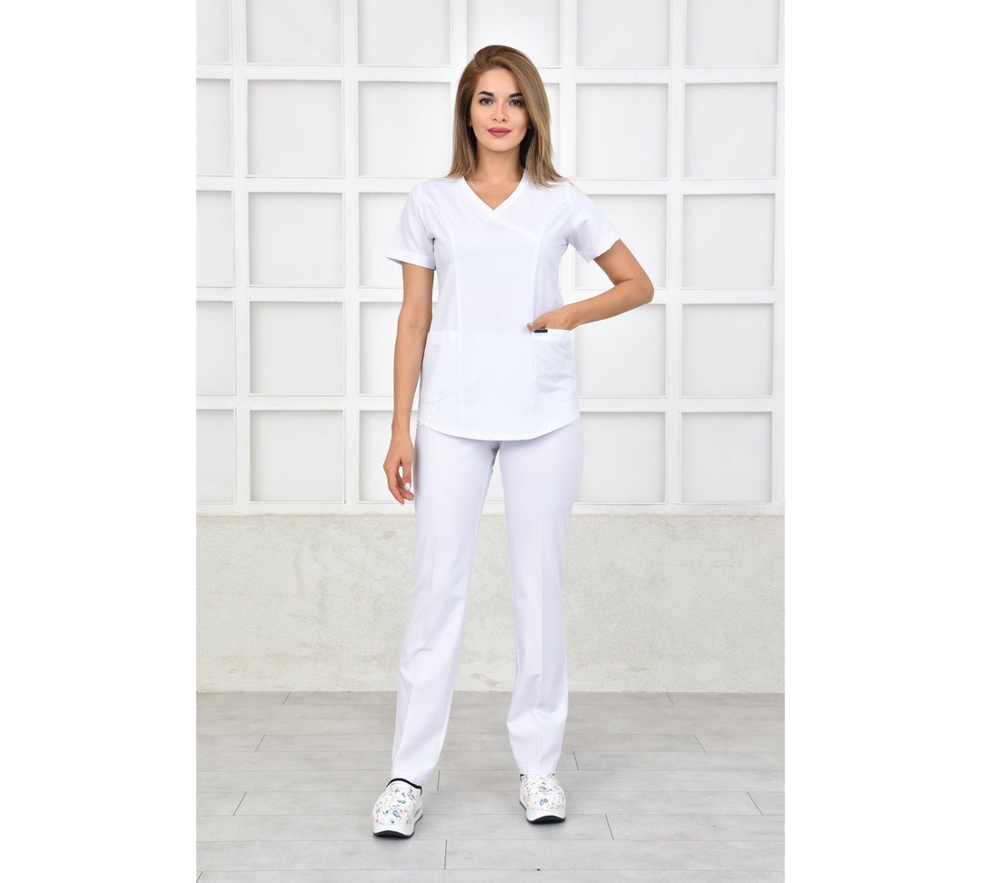 Personalized Embroidered Optic White Scrub for Medical Professional ...