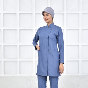 Scrub Top Only, Denim Color Dental Hygienist Uniform, Scrub Dress ...