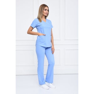 Personalized Embroidered Baby Blue Color Scrub for Medical Professional ...