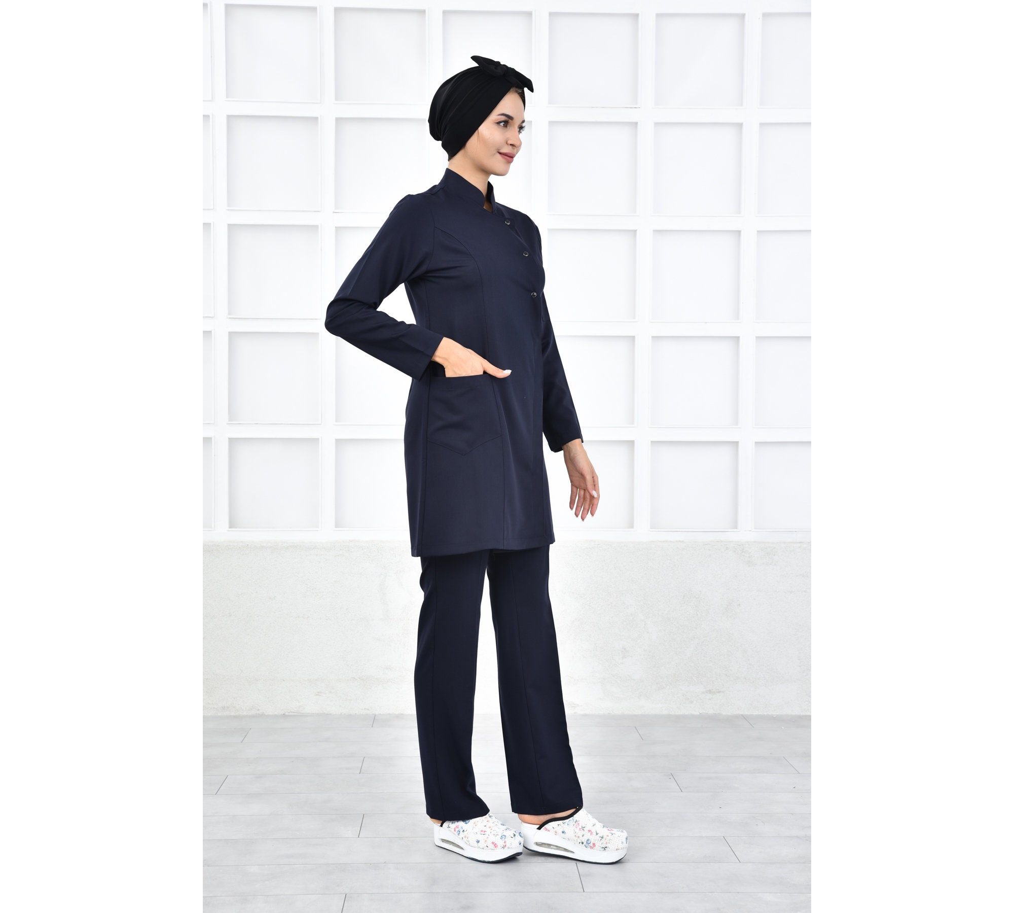 Muslim Scrubs Uniform, Dark Blue Nurse Uniform, Dentist Doctor Medical ...