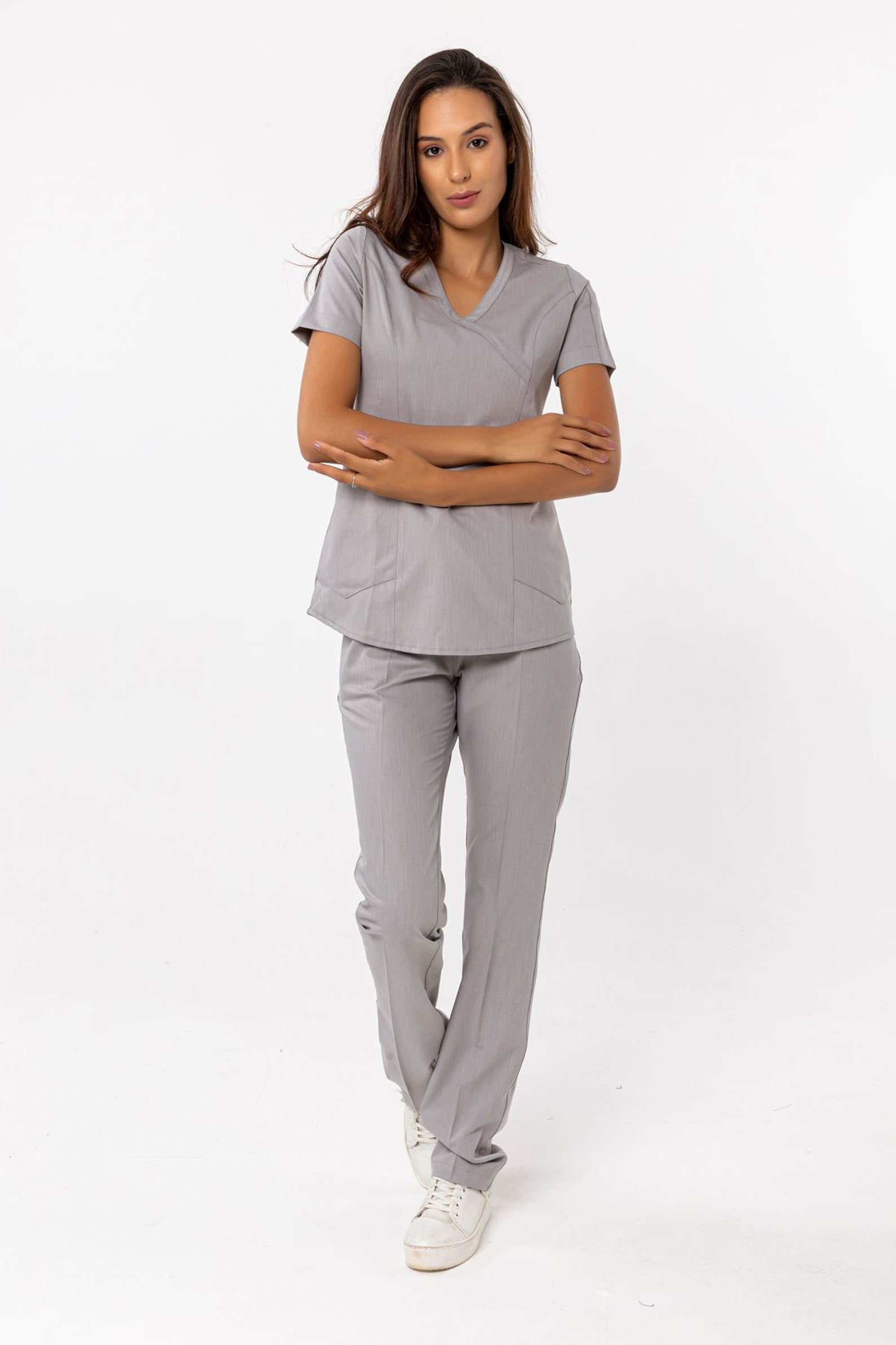 Comfortable Light Grey Scrub Set, Nurse Uniform,elasticated Doctor ...