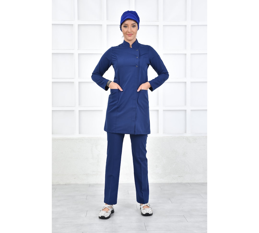 Comfortable Scrub Uniform, Indigo Blue Nurse Doctor Pharmacist Scrub ...