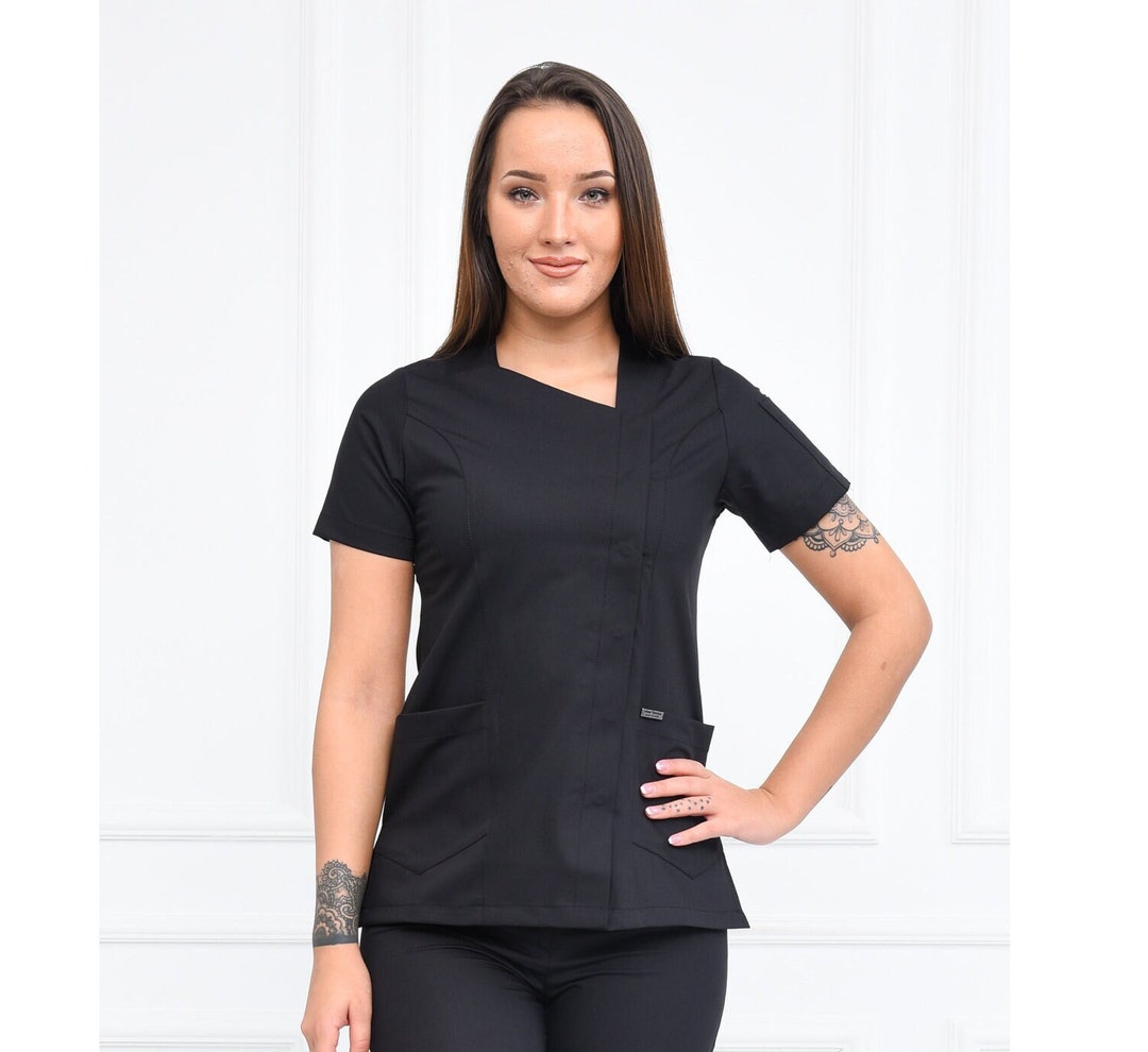 Nurse Black Scrubs Top Only, Personalized Customizable Embroidered ...